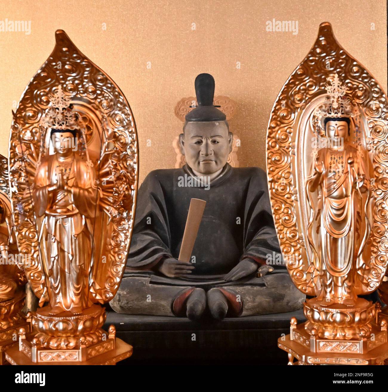 A statue of Fujiwara-no-Yamakage is displayed at a hall that is the ...