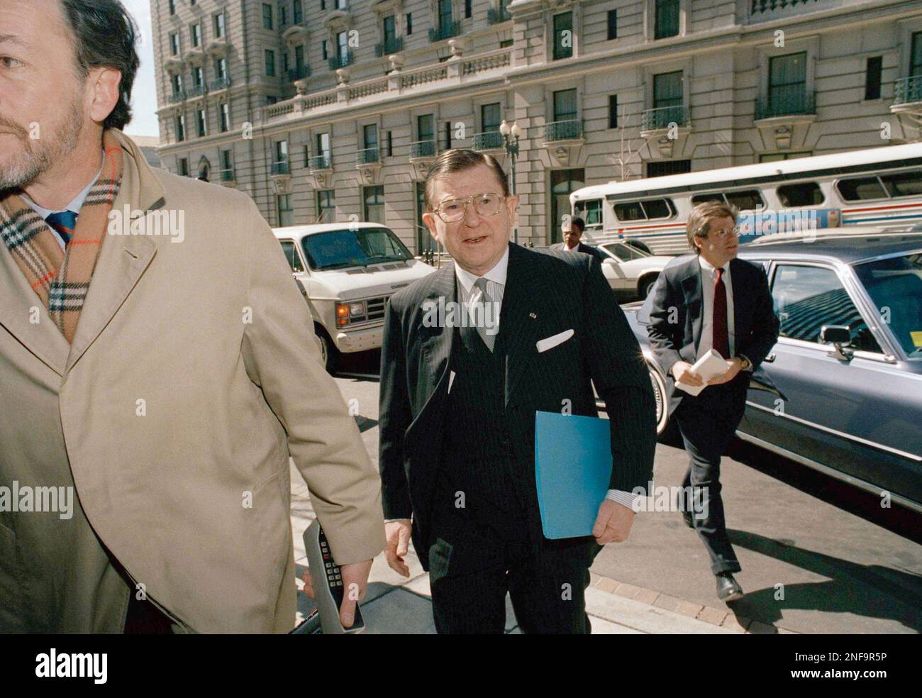 Defense Secretary-designate John Tower arrives for a speech at the ...