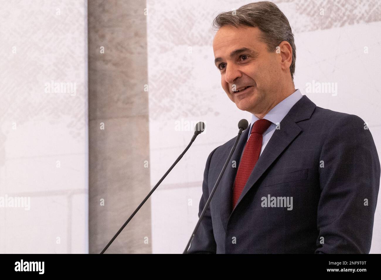 Greece, Athens on 2023-02-15. Greek Prime Minister Kyriakos Mitsotakis ...