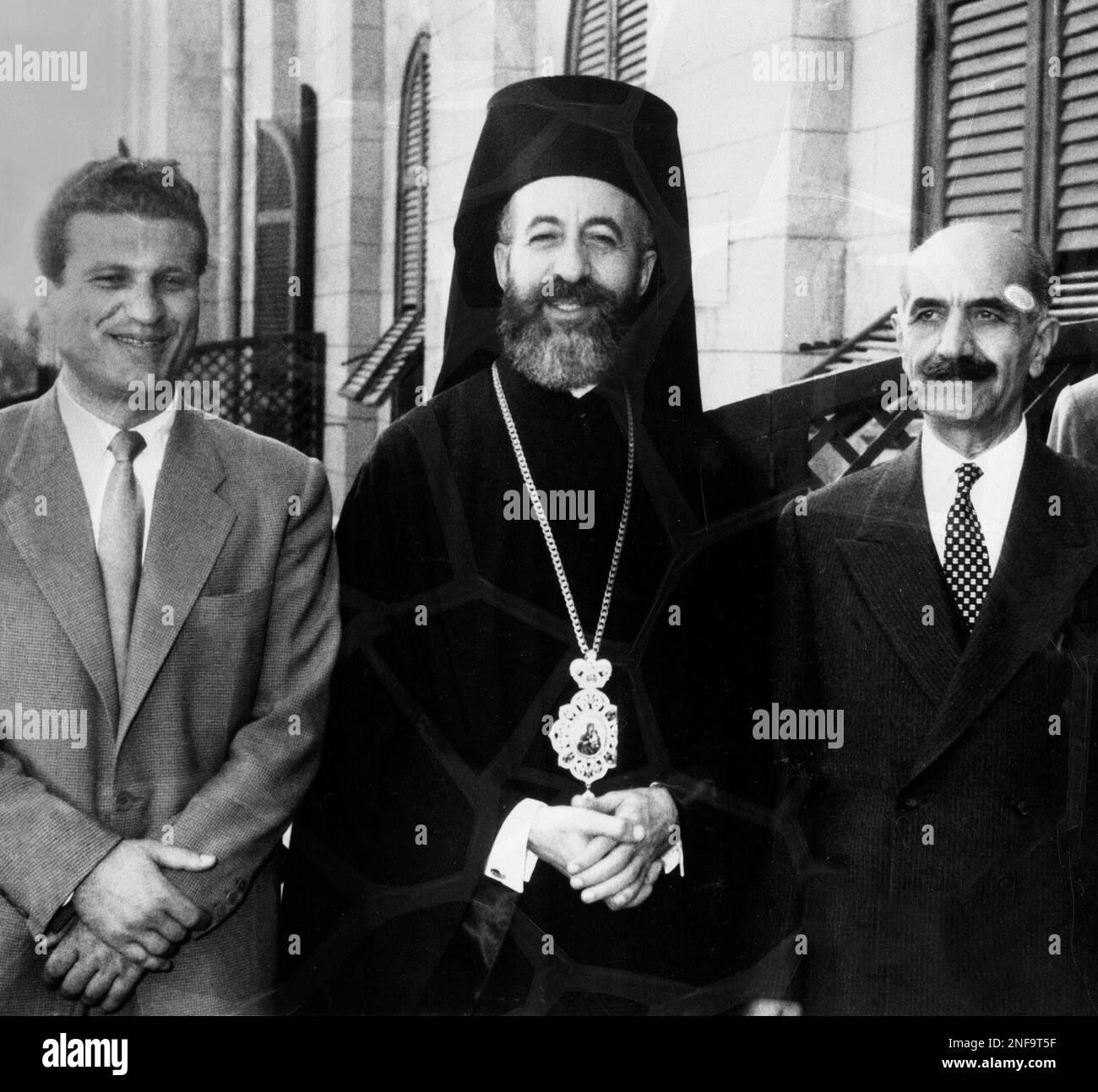 Archbishop Makarios (middle), the Ethnarch of Cyprus, General George ...
