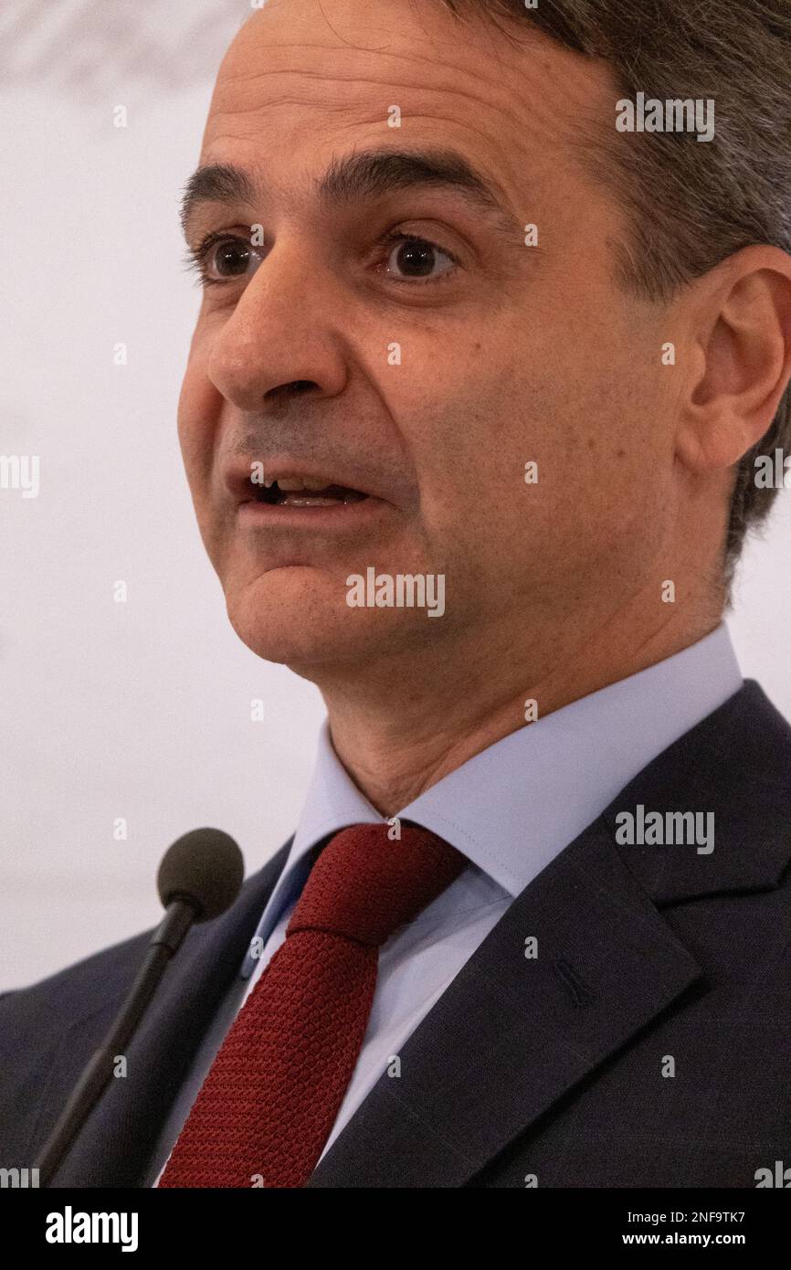 Greece, Athens on 2023-02-15. Greek Prime Minister Kyriakos Mitsotakis ...