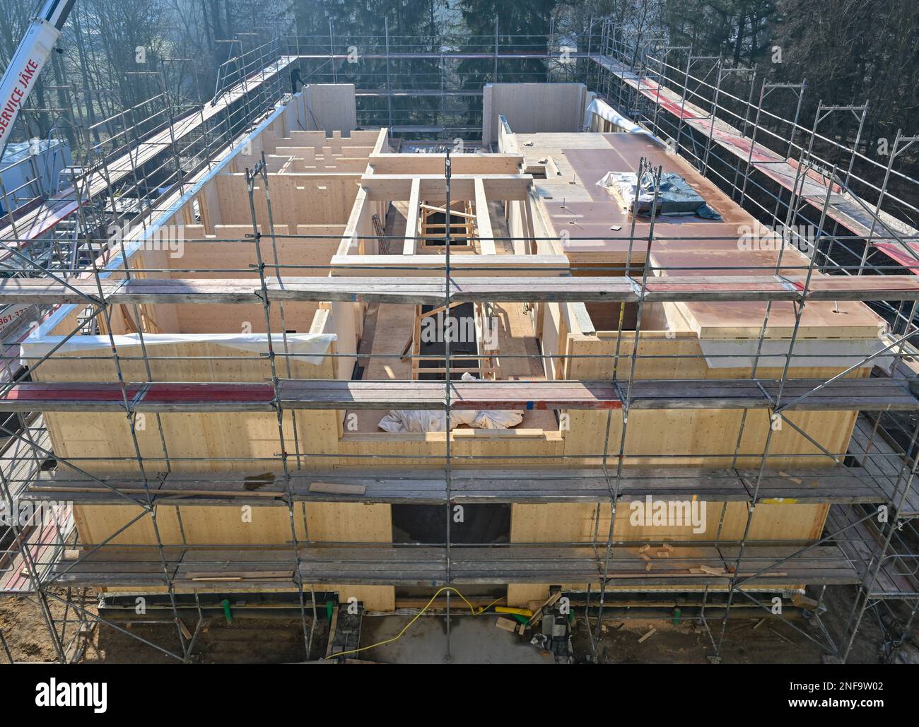 16 February 2023, Brandenburg, Müncheberg: View of the wooden shell for ...