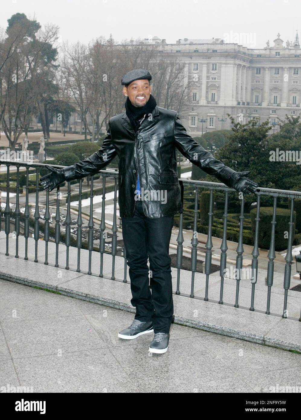 U.S. actor Will Smith poses on the balcony of the Teatro Real in front ...