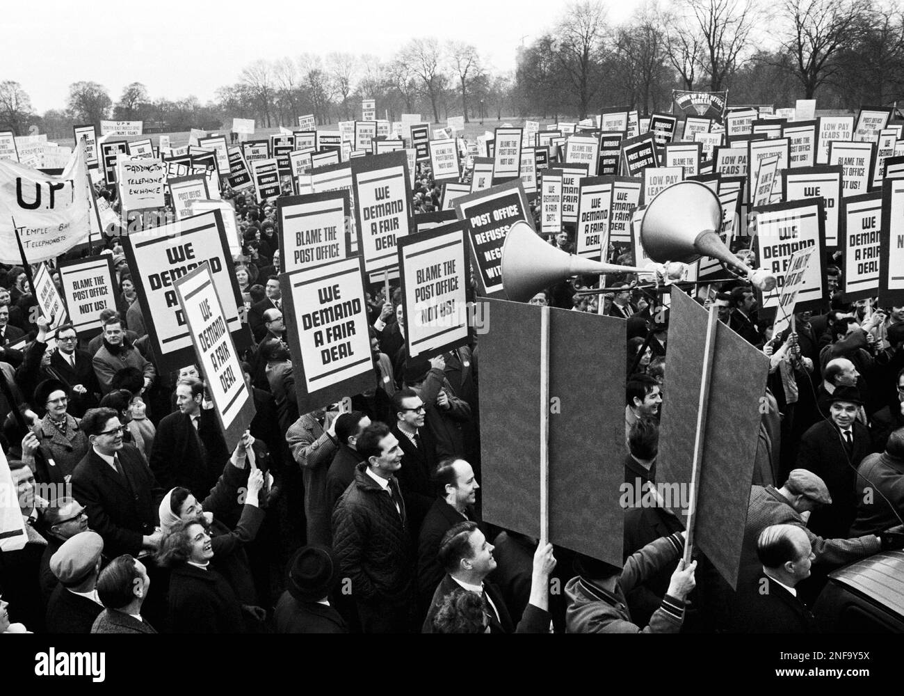 A sea of banners presented at a mass rally of an estimated 40,000 ...