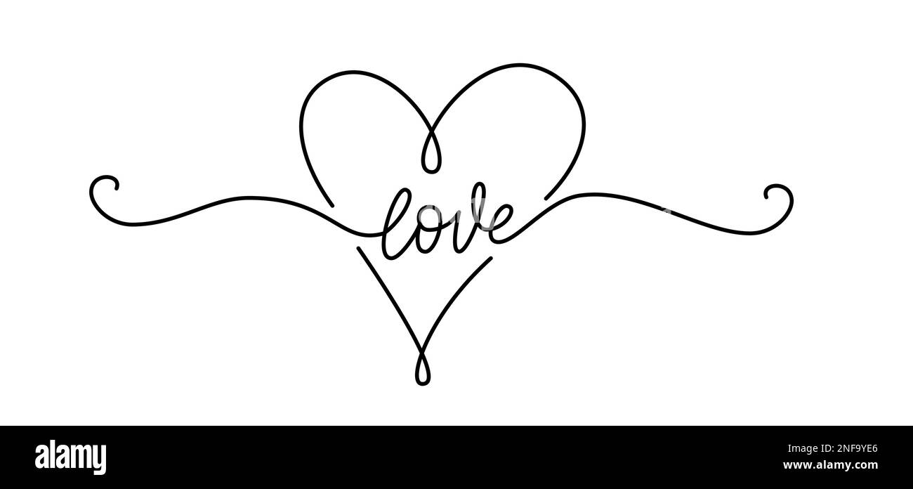 LOVE word continuous one line lettering with heart shape. Vector ...