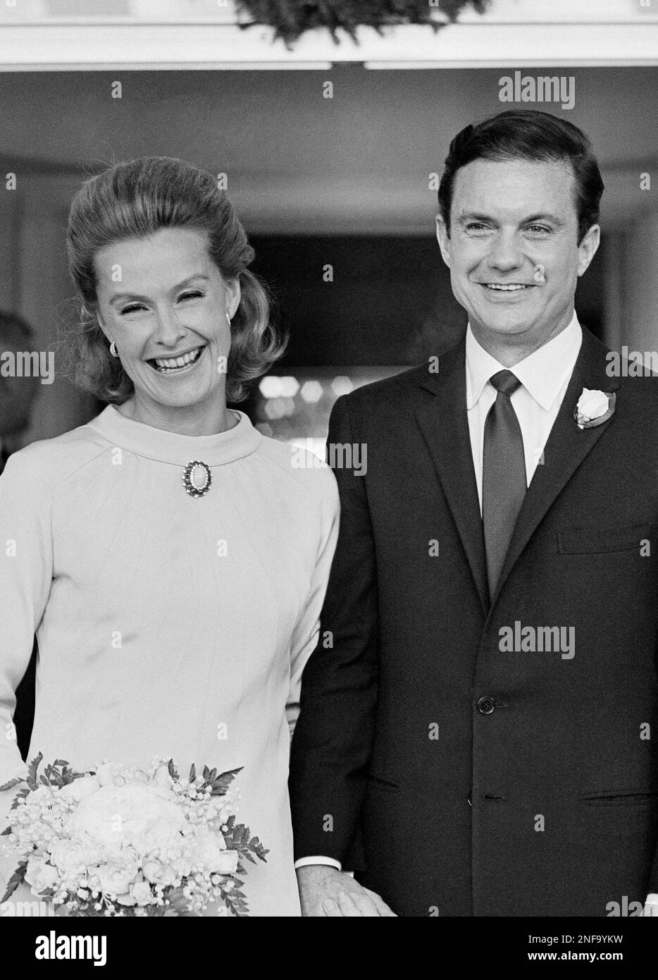 Actors Dina Merrill and Cliff Robertson smile following their wedding ...