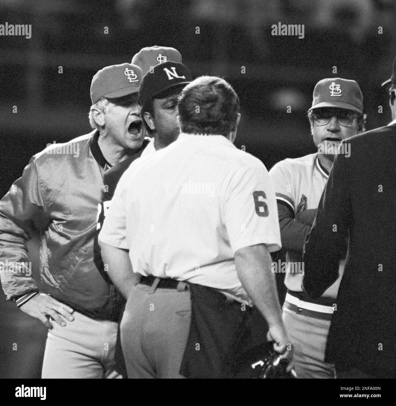St. Louis Cardinals manager Whitey Herzog, left, screams at home plate ...