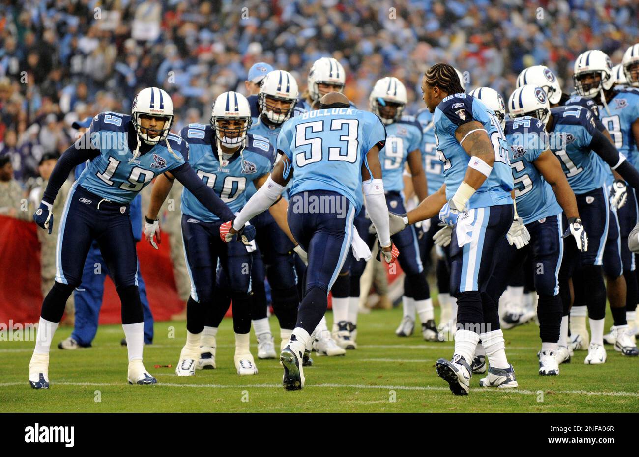 Tennessee Titans linebacker Keith Bulluck (53) is introduced before the ...