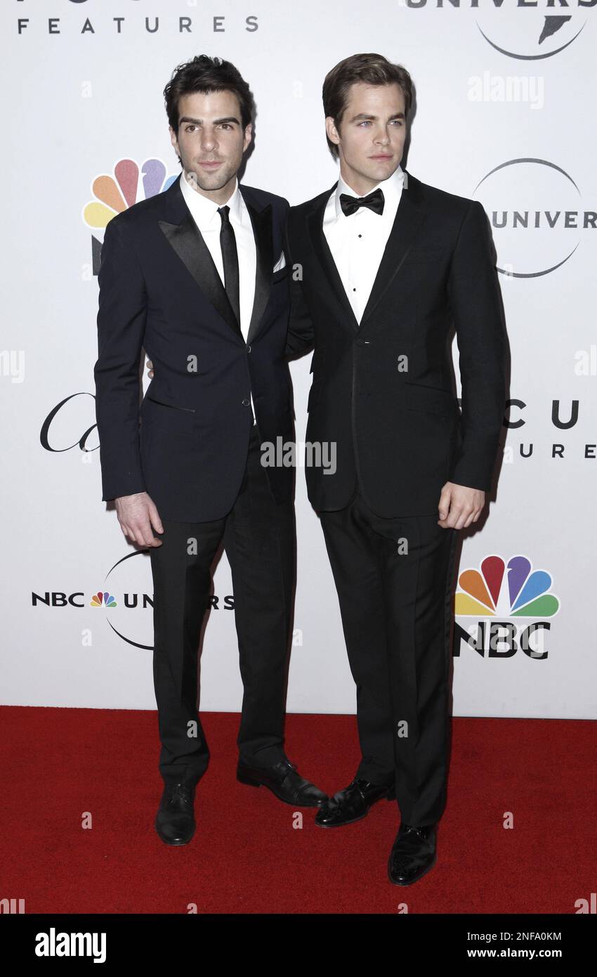 Zachary Quinto and Chris Pine arrive at the NBC Golden Globes after ...