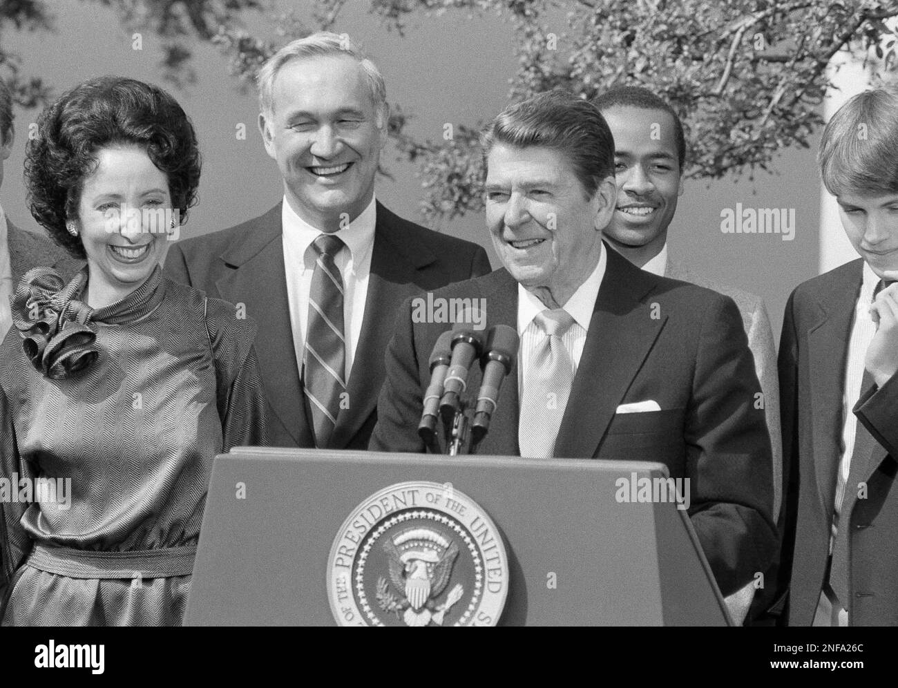 U.S. President Reagan congratulates Sherleen Sue Sisney of Ballard High ...