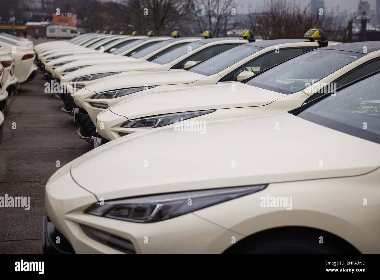 Hamburg, Germany. 16th Feb, 2023. Numerous new hydrogen cabs are seen ...
