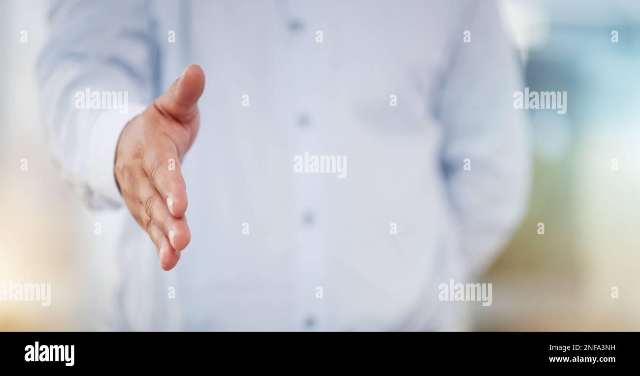 Hand, handshake and partnership for greeting, introduction or meeting ...