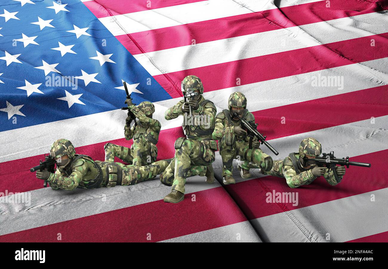 3d illustration of USA army soldier with nation flag. Greeting card for ...