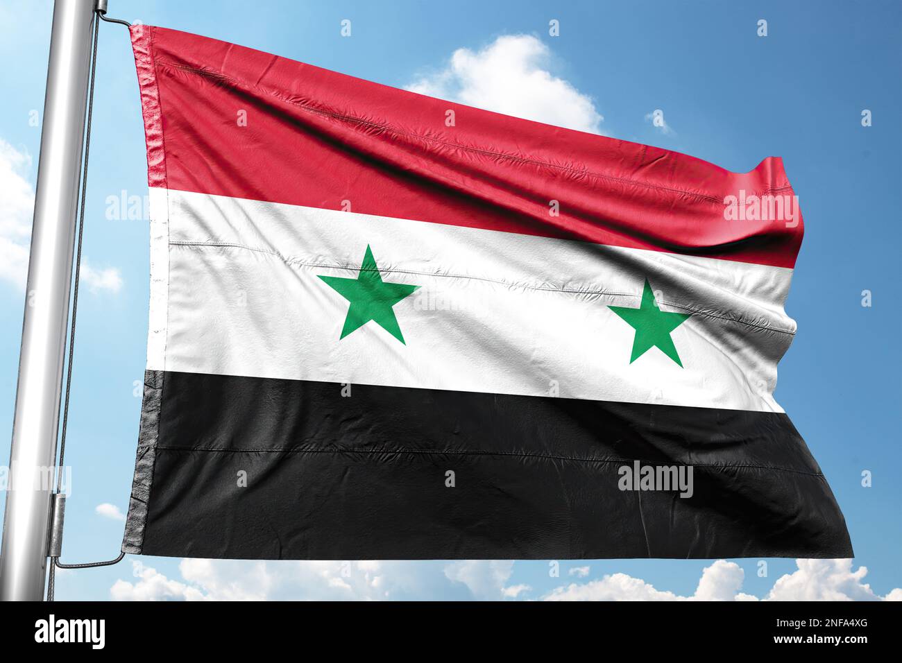 3d Illustration of Syria national flag waving in the sky with clipping ...