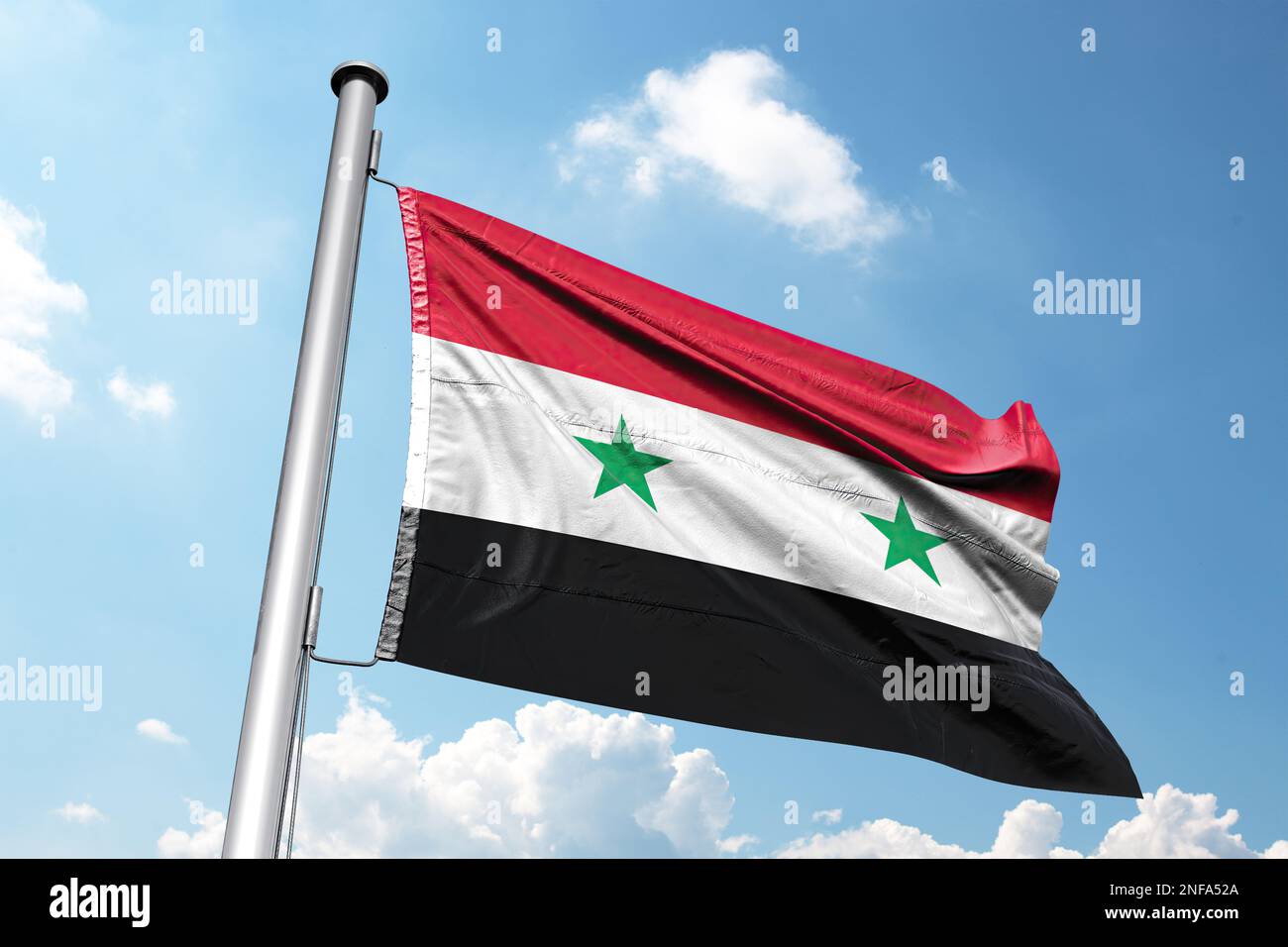 3d Illustration of Syria national flag waving in the sky with clipping ...