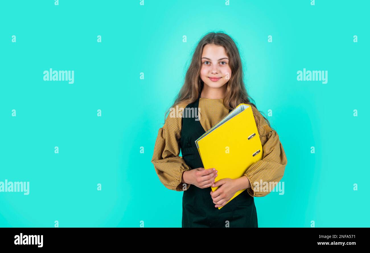 teen girl hold folder with documents. back to school. kid presenting ...