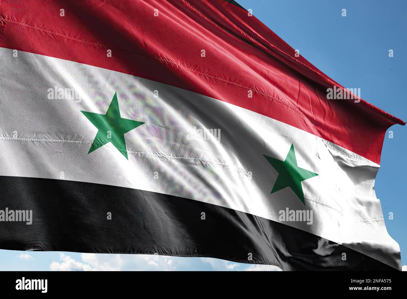 3d Illustration of Syria national flag waving in the sky with clipping ...
