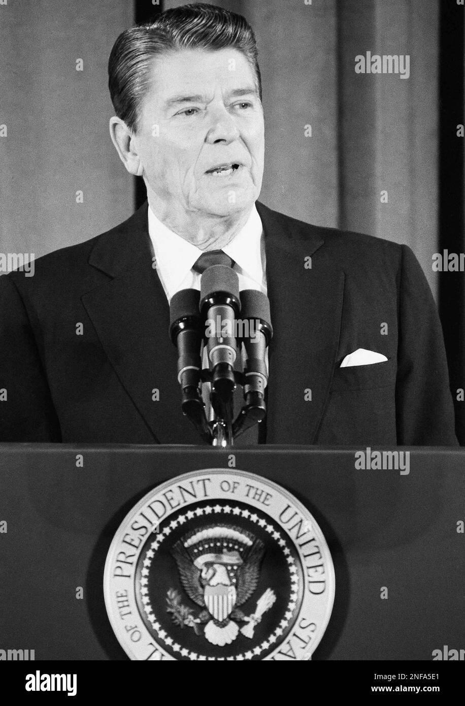 President Ronald Reagan is shown during his foreign policy address in ...