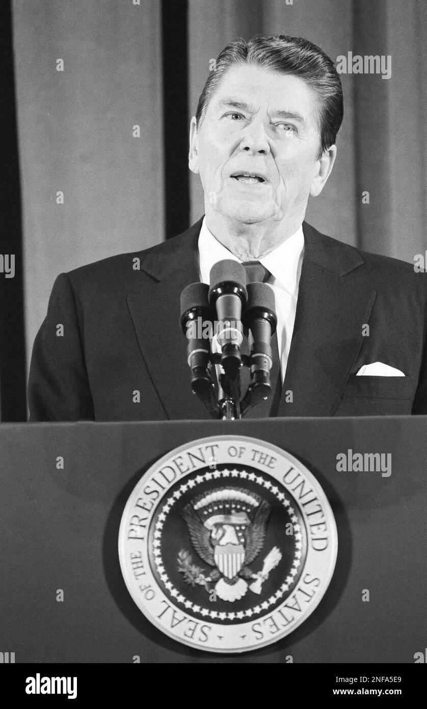 President Ronald Reagan is shown during his foreign policy address in ...