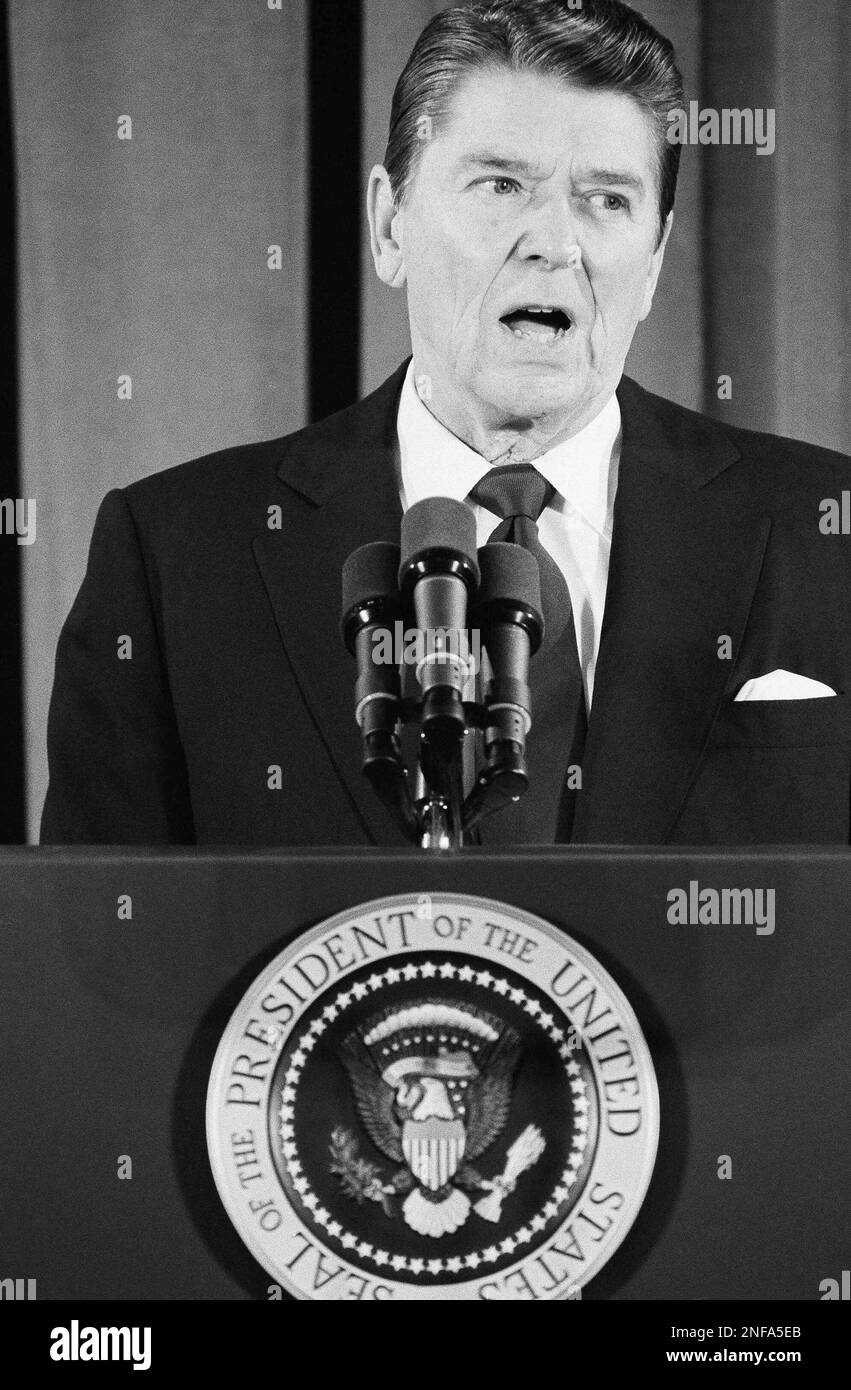 President Ronald Reagan is shown during his foreign policy address in ...