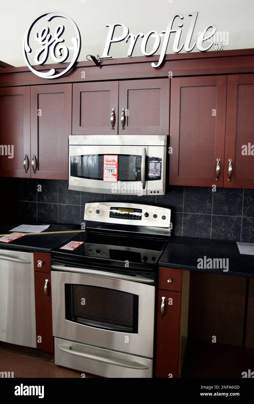 A General Electric (GE) appliances on display at Western Appliance ...
