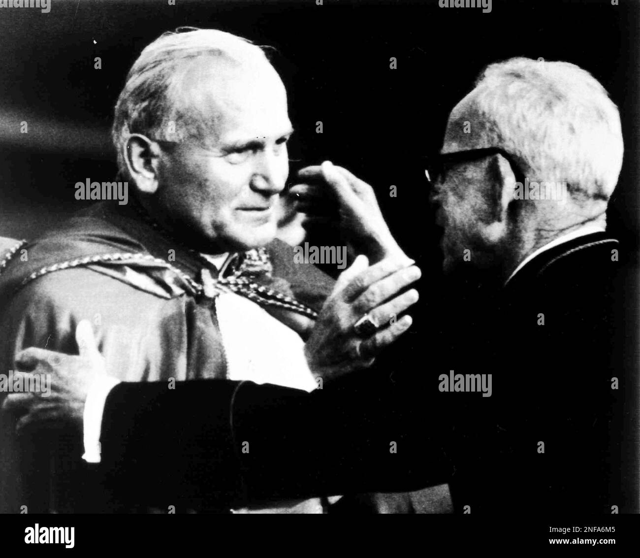 Pope John paul II embraces Cardinal Vincente Sherer, Archbishop of ...