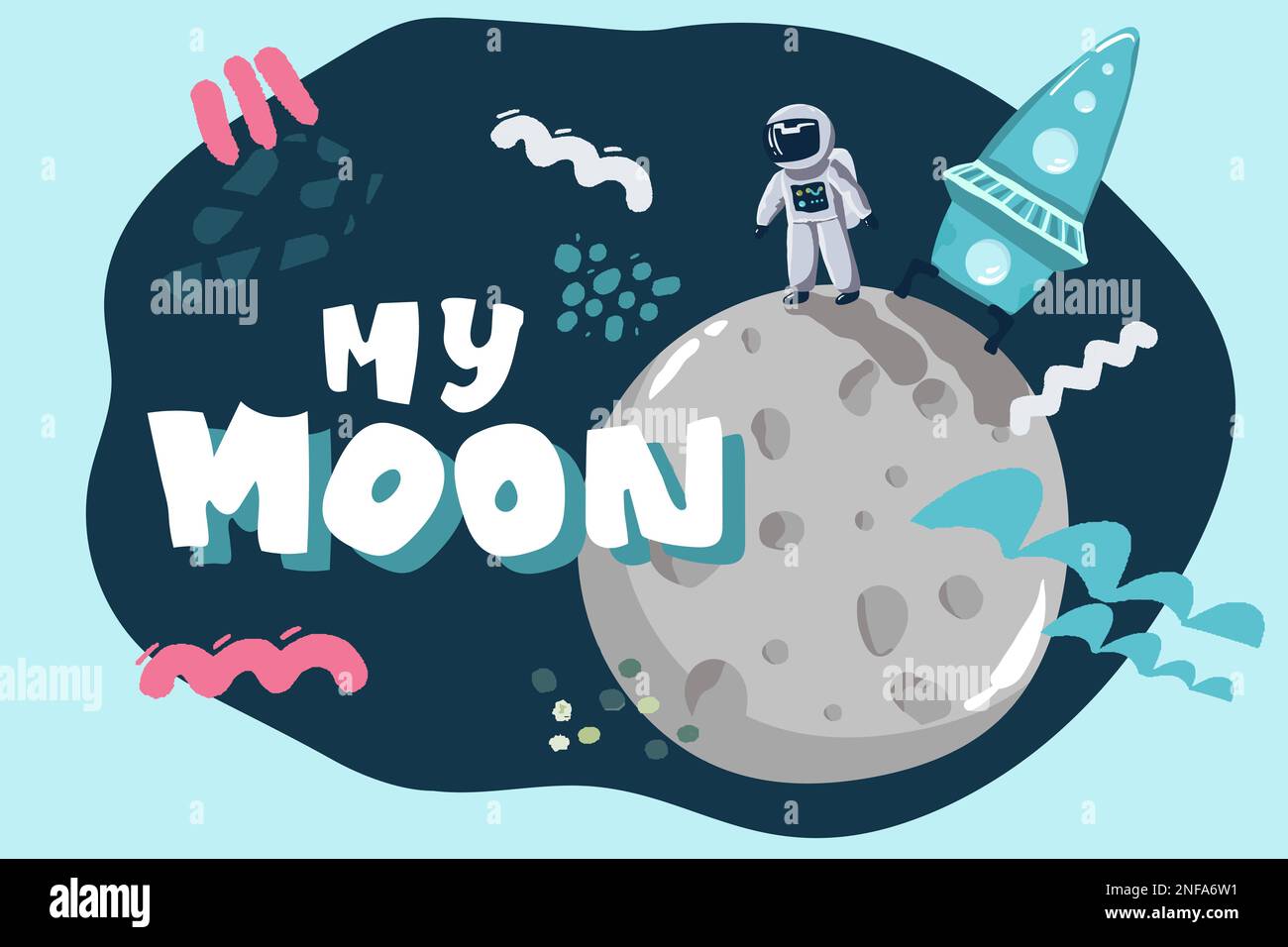 view from surface of the Moon to Earth.Hand drawn vector illustration ...