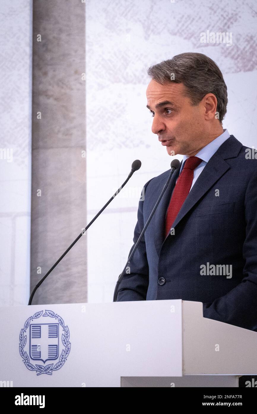 Greece, Athens on 2023-02-15. Greek Prime Minister Kyriakos Mitsotakis ...