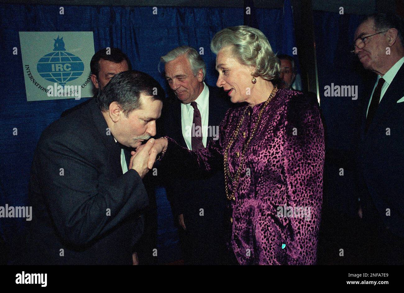 Solidarity leader Lech Walesa kisses the hand of Margaretta Rockefeller ...
