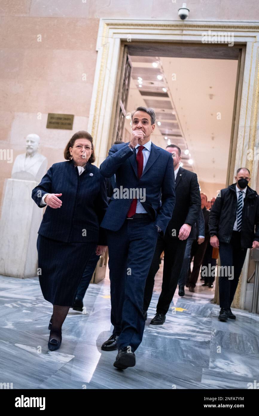Greece, Athens on 2023-02-15. Greek Prime Minister Kyriakos Mitsotakis ...