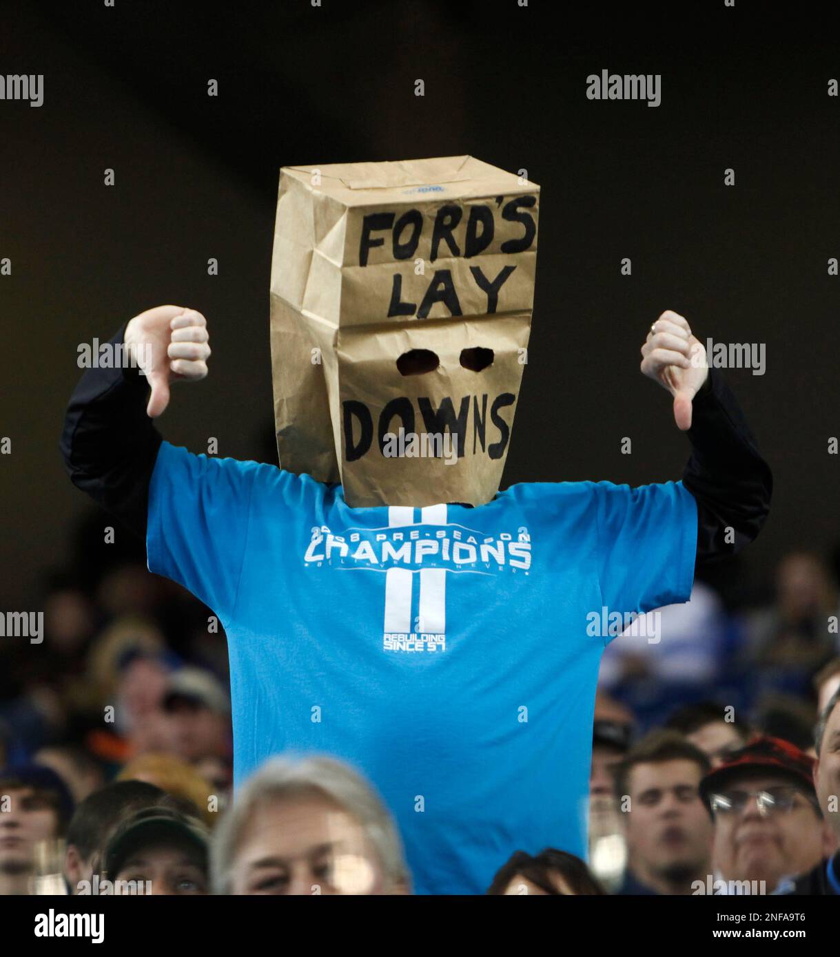 A fan wears a bag on their head during the Detroit Lions-New Orleans ...