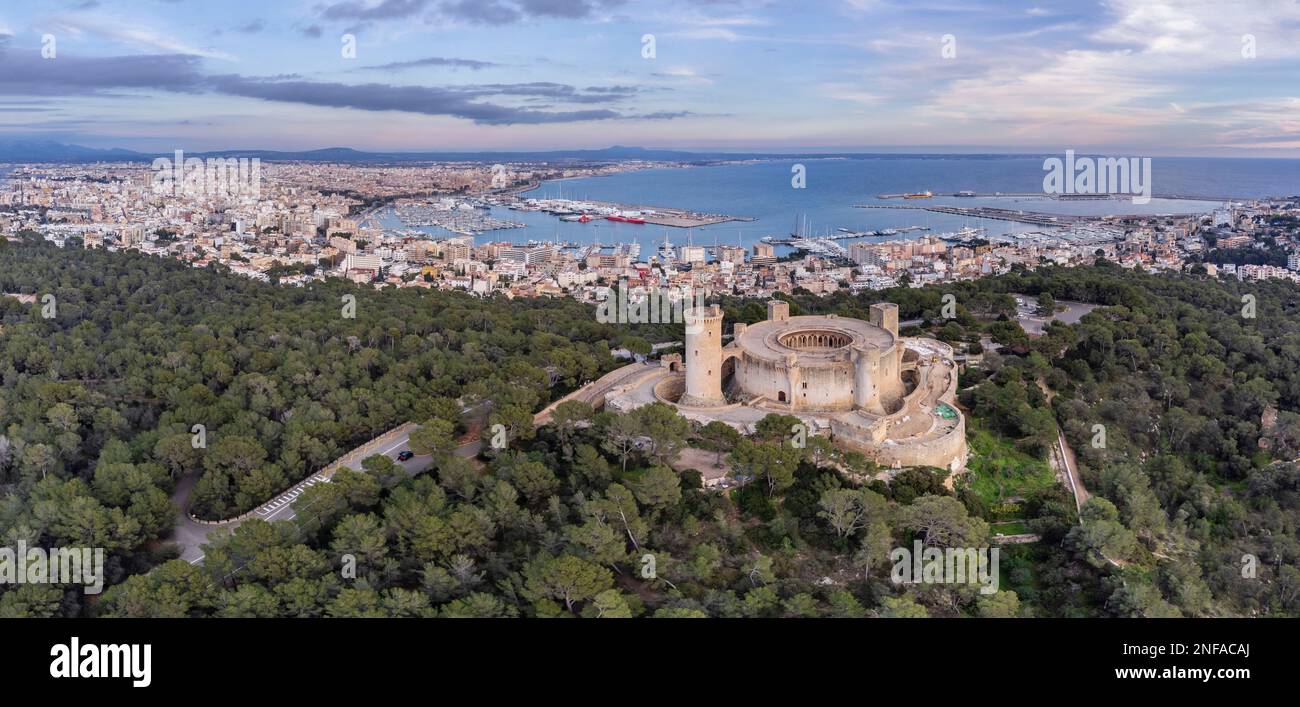 Bellver castle on the bay of Palma, Majorca, Balearic Islands, Spain ...