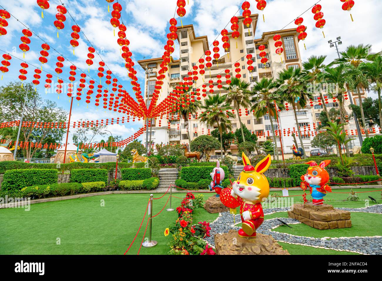 Kuala Lumpur, Malaysia - January 2023: Cute rabbit statues celebrating ...
