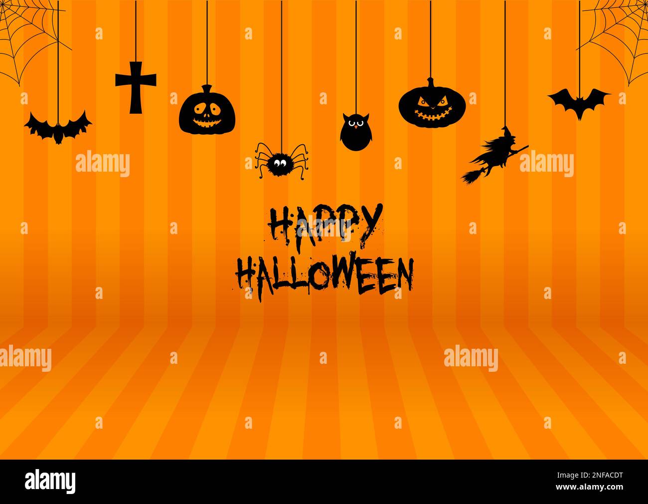 Halloween background with hanging decorations and cobwebs Stock Vector ...