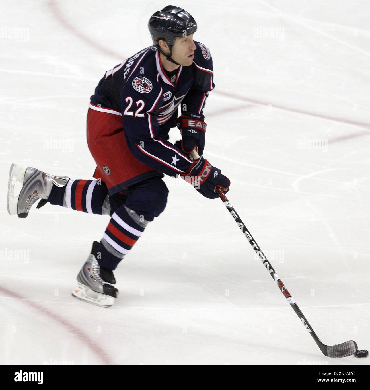 Columbus Blue Jackets' Mike Commodore plays against the San Jose Sharks ...