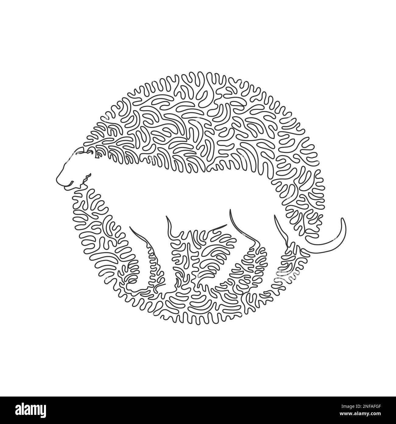 Continuous curve line drawing of funny cheetah abstract art in circle ...