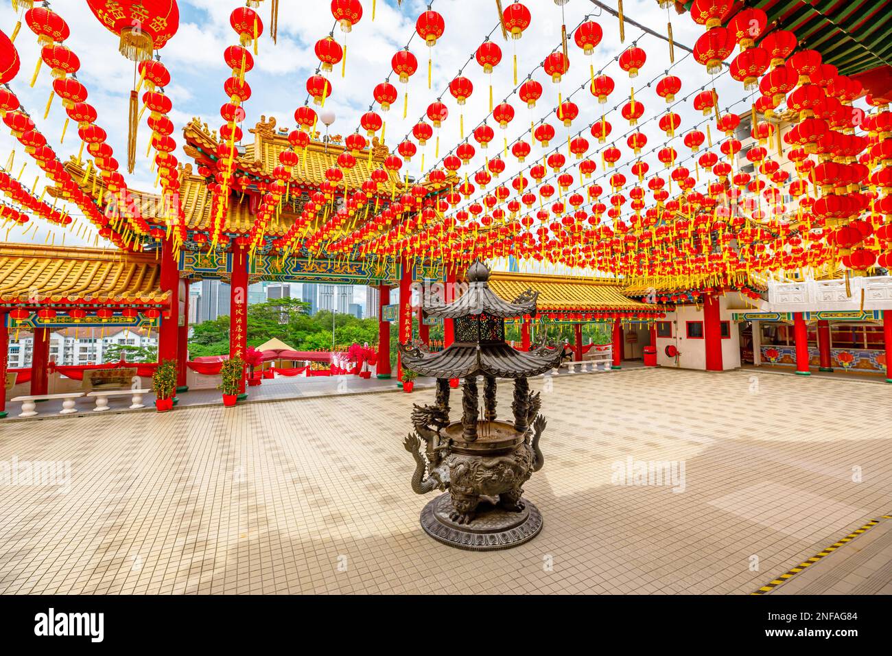 Kuala Lumpur, Malaysia - January 2023: Chinese lanterns hanging from the ceiling of Chinese ...