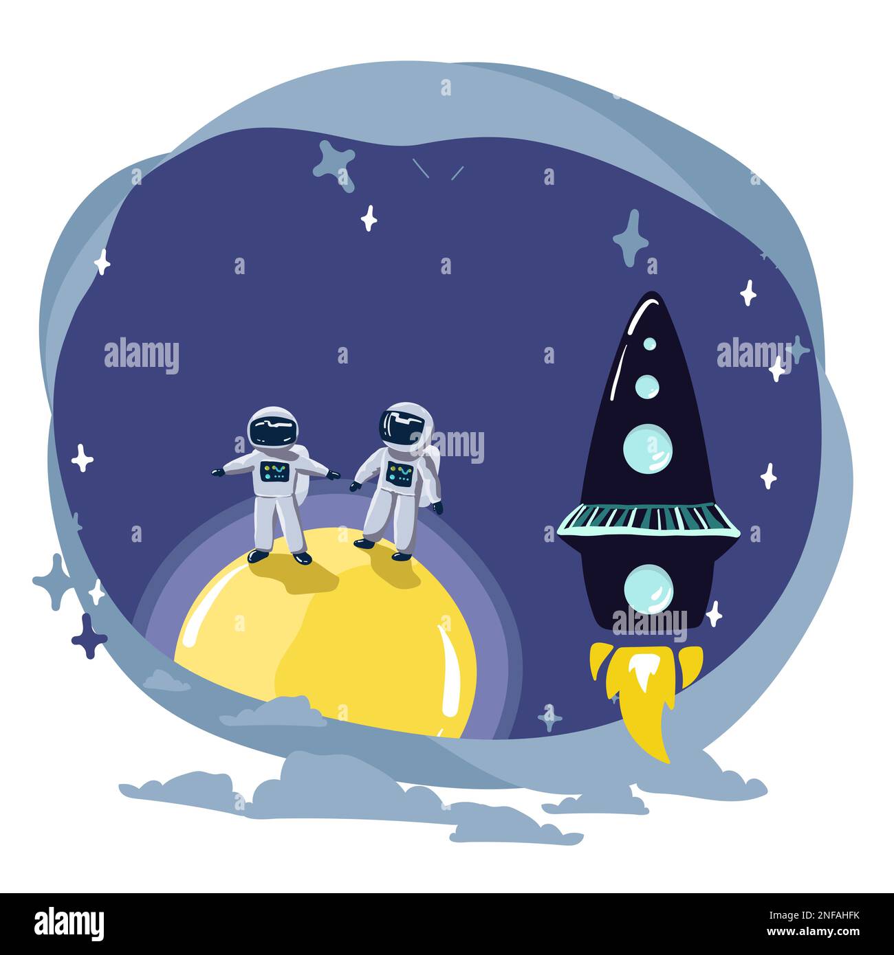 Astronauts characters set in flat cartoon style. Human spaceman and a ...