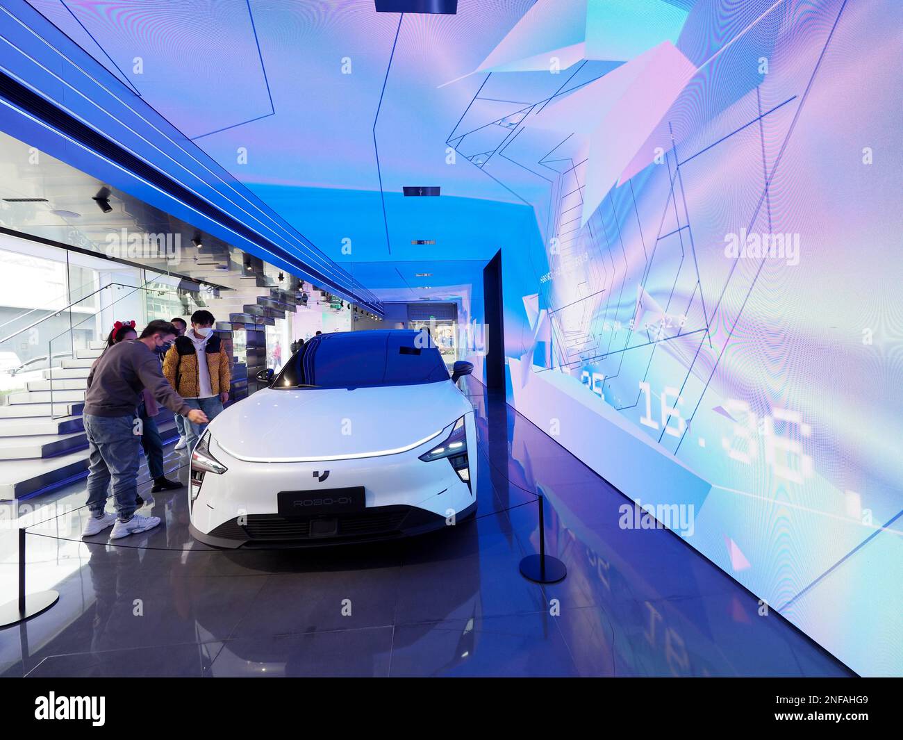 BEIJING, CHINA - FEBRUARY 17, 2023 - Visitors view the ROBO-01 Moon Exploration car robot, JIDU ...