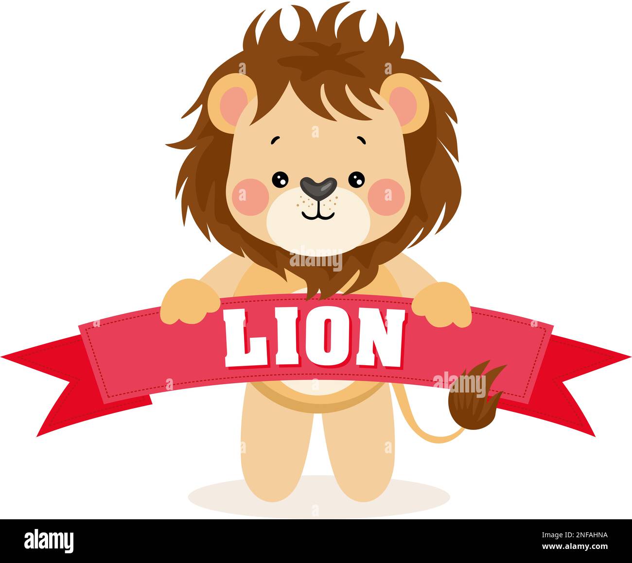 Cute lion holding a ribbon banner Stock Photo - Alamy