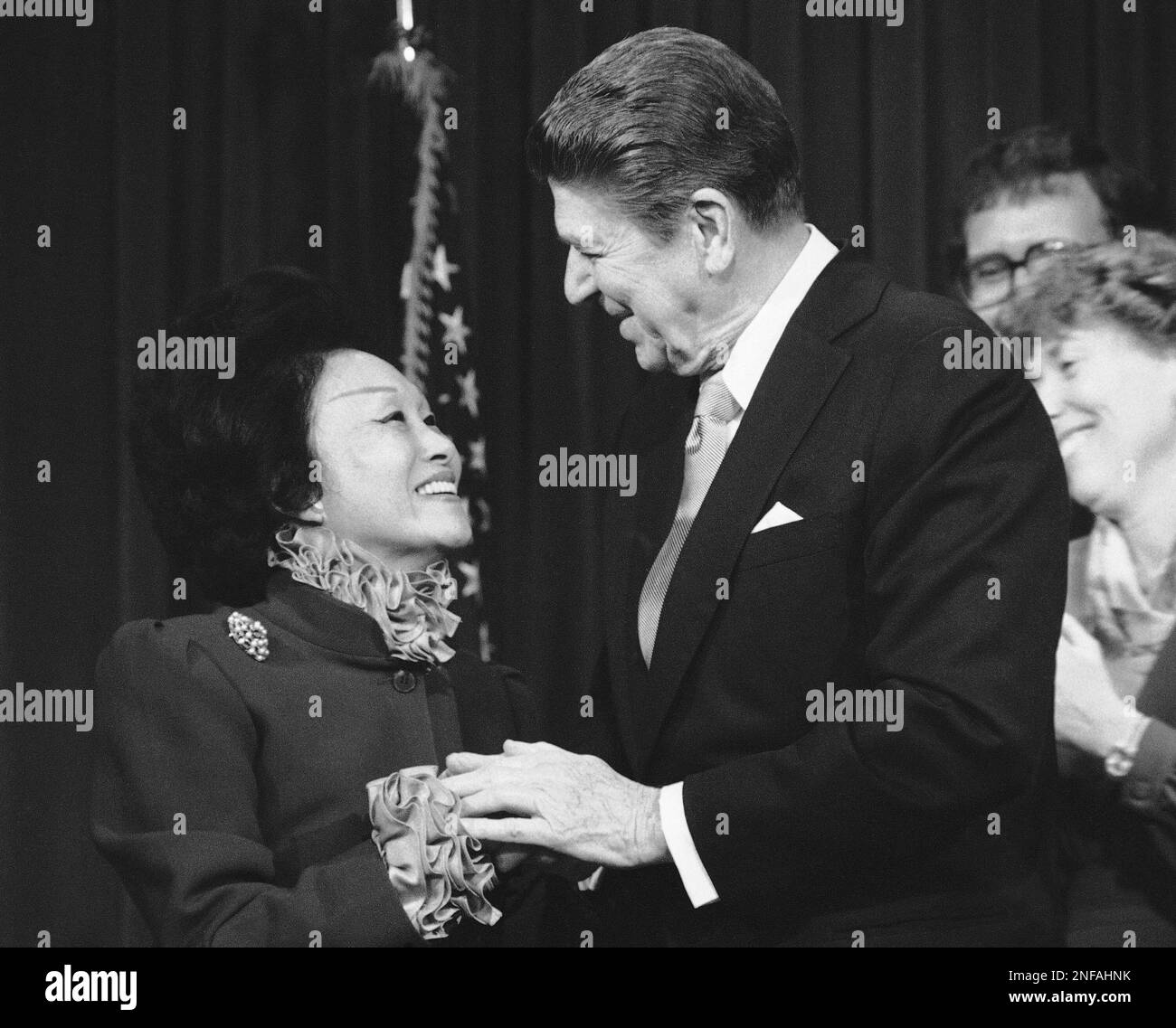 President Ronald Reagan meets with Anna Chennault, wife of the late Gen ...