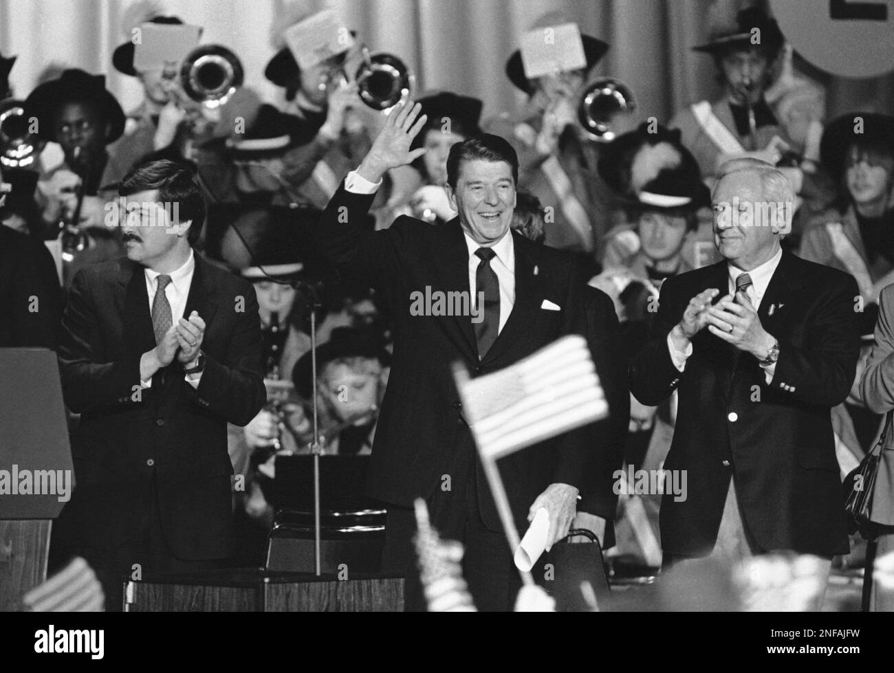 President Ronald Reagan waves to crowd of nearly 8,000 people, Feb. 20 ...