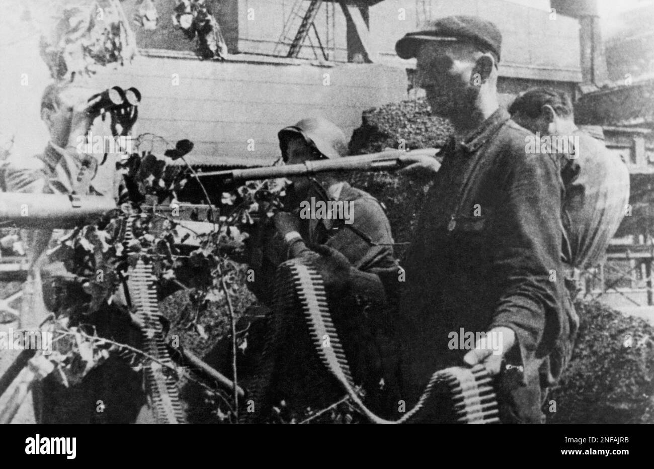 A machine gun post in the Warsaw Power Station, manned by workers from ...