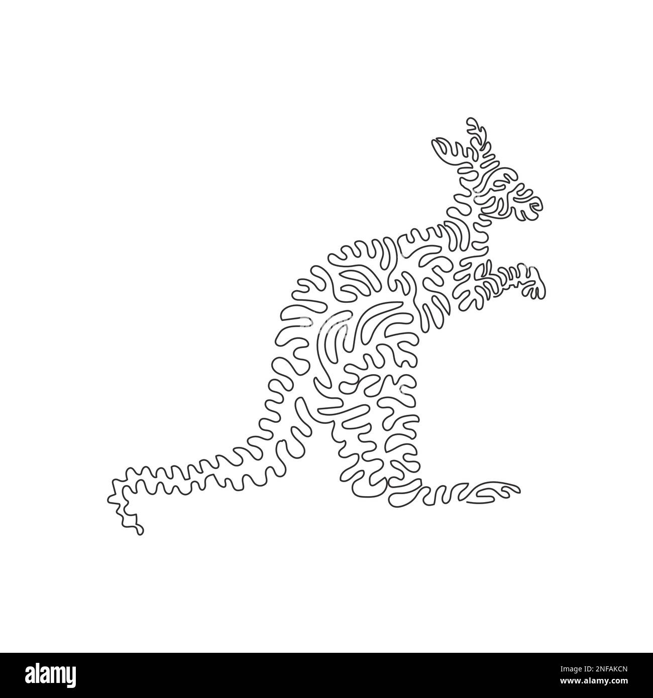Single curly line drawing of a kangaroo muscular tail is used for ...