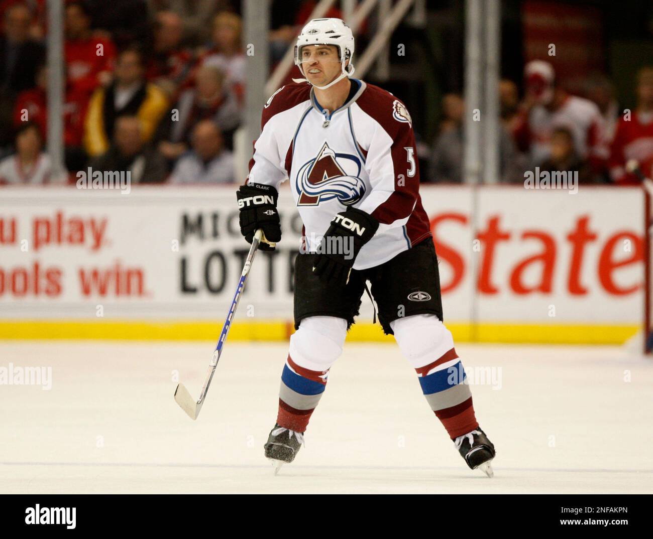 Colorado Avalanche defenseman Brett Clark skates against the Detroit ...