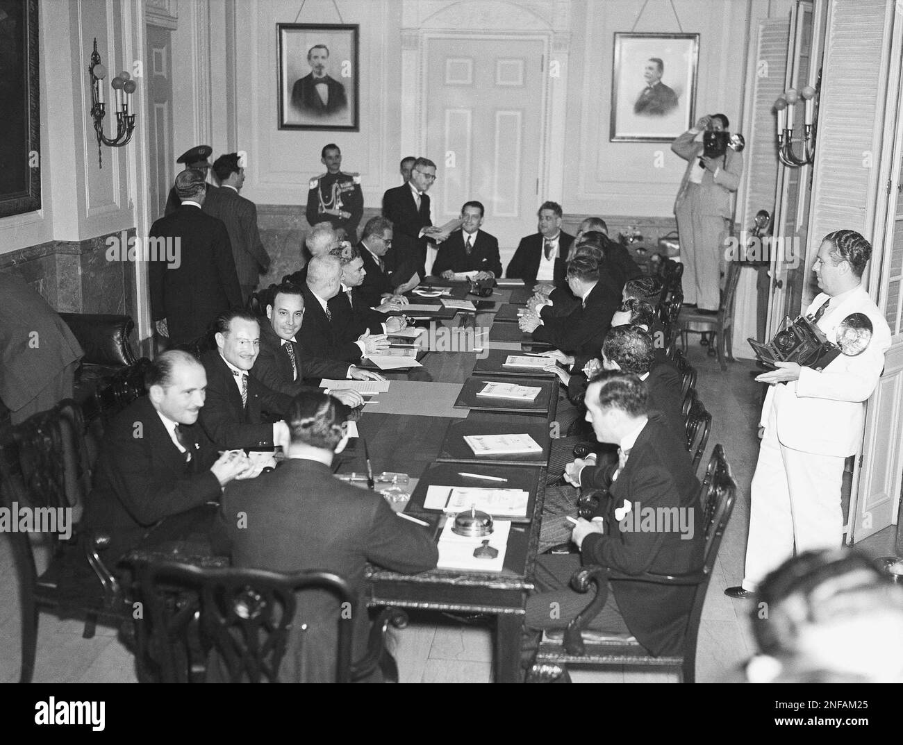 President Fulgencio Batista of Cuba, is shown during the first meeting ...