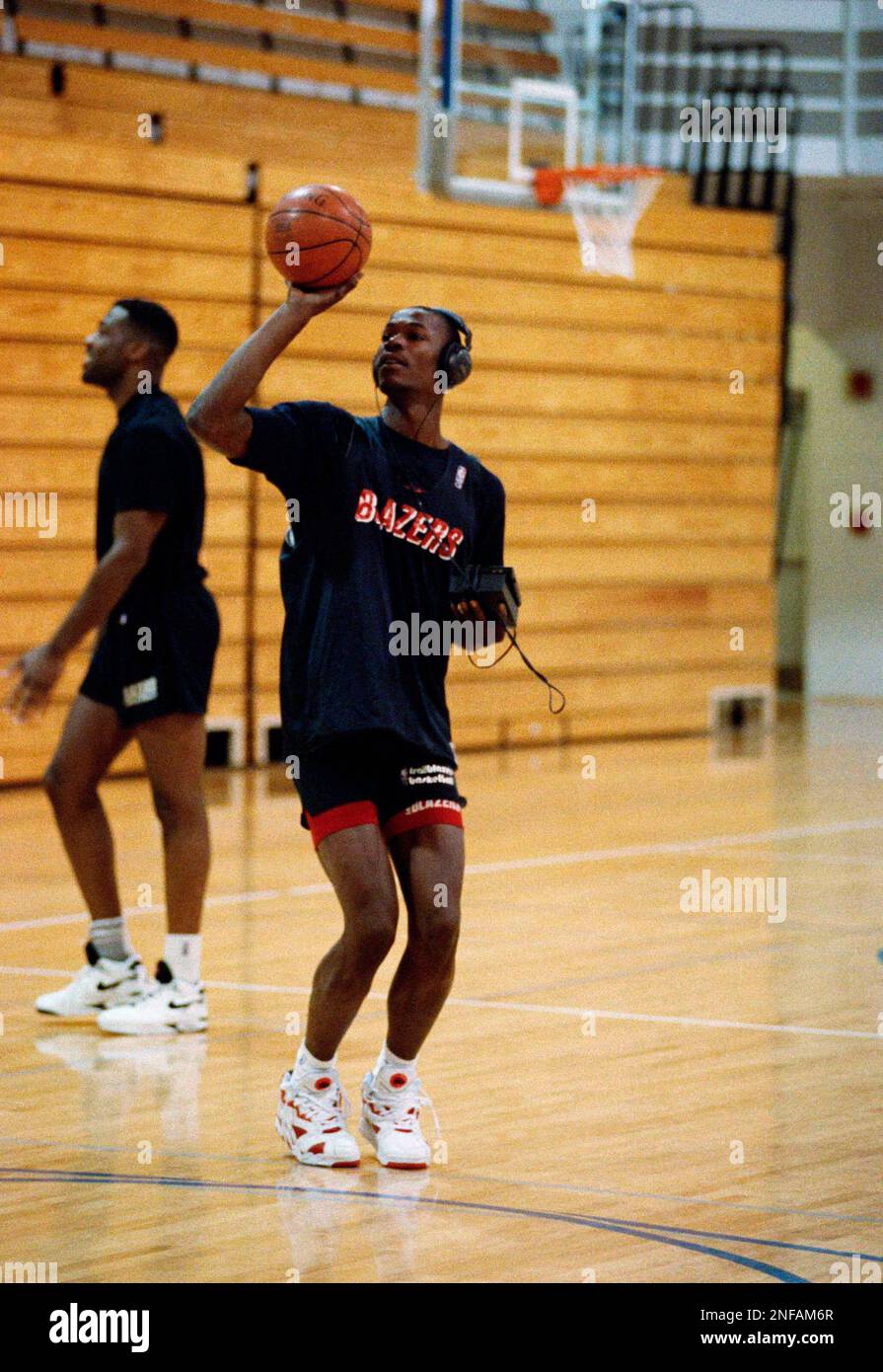 The Portland Trail Blazers Cliff Robinson listens to some tunes during ...