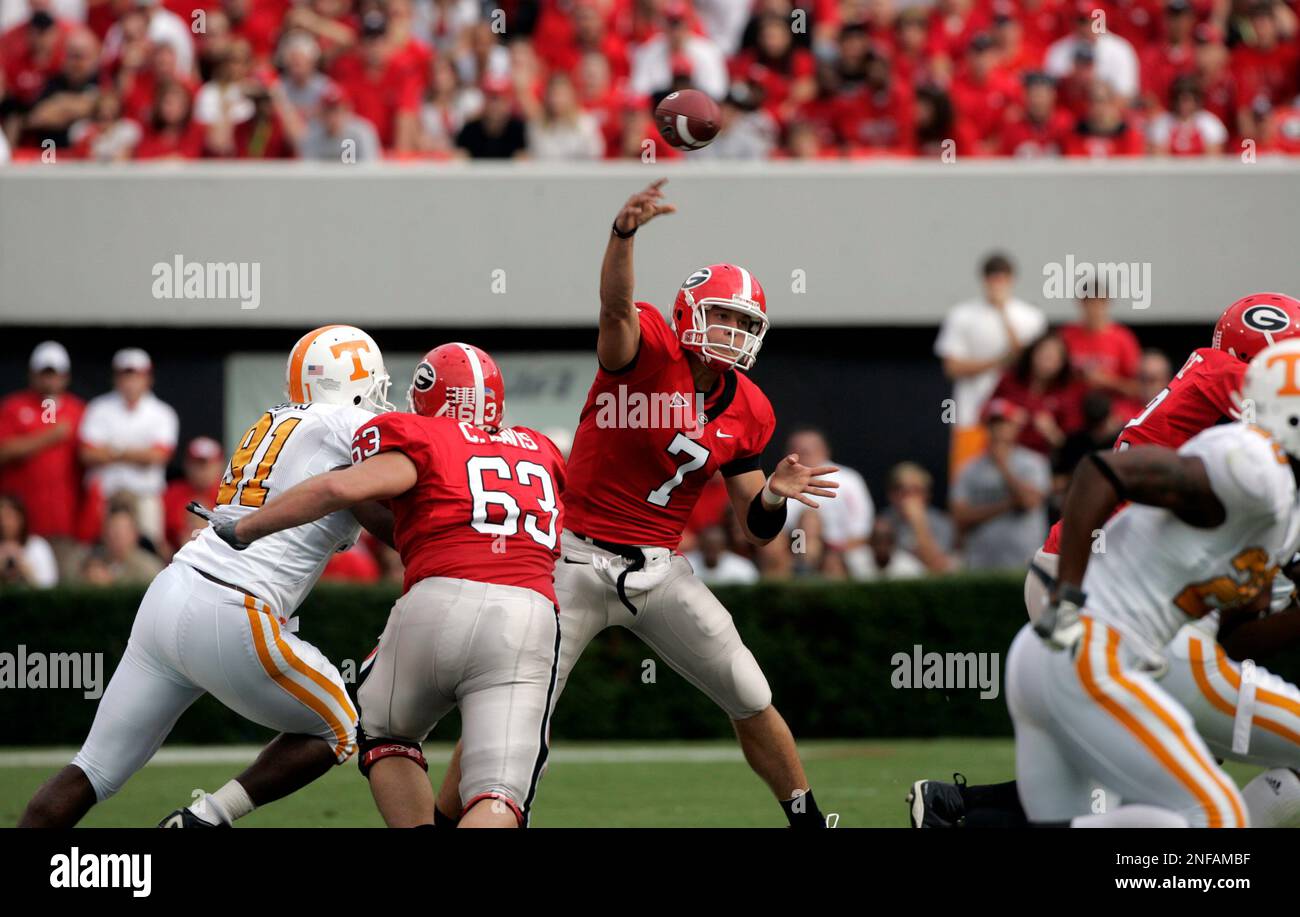 Georgia QB Matthew Stafford #7 in action against Tennessee during an ...