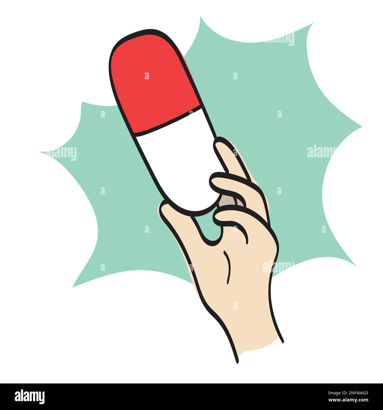 closeup hand holding big capsule illustration vector hand drawn ...