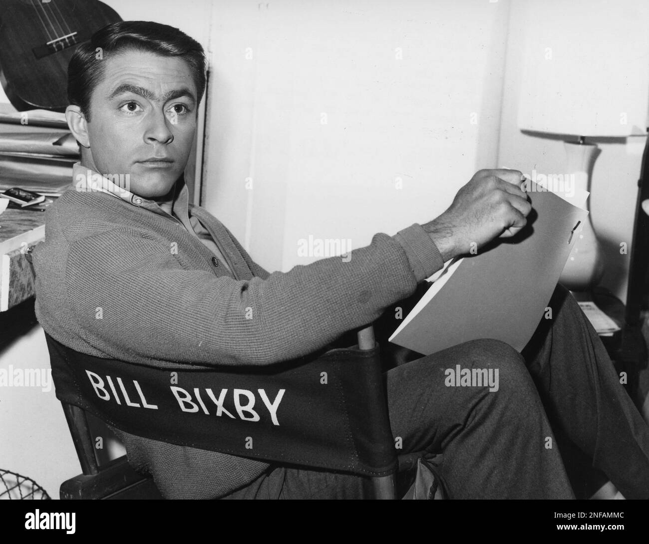 Bill Bixby, goes over the script in between shooting scenes for the CBS ...